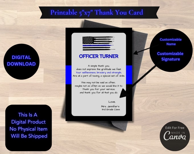 Police Uniform Card | Thank You for Your Service | Thank You Note for ...