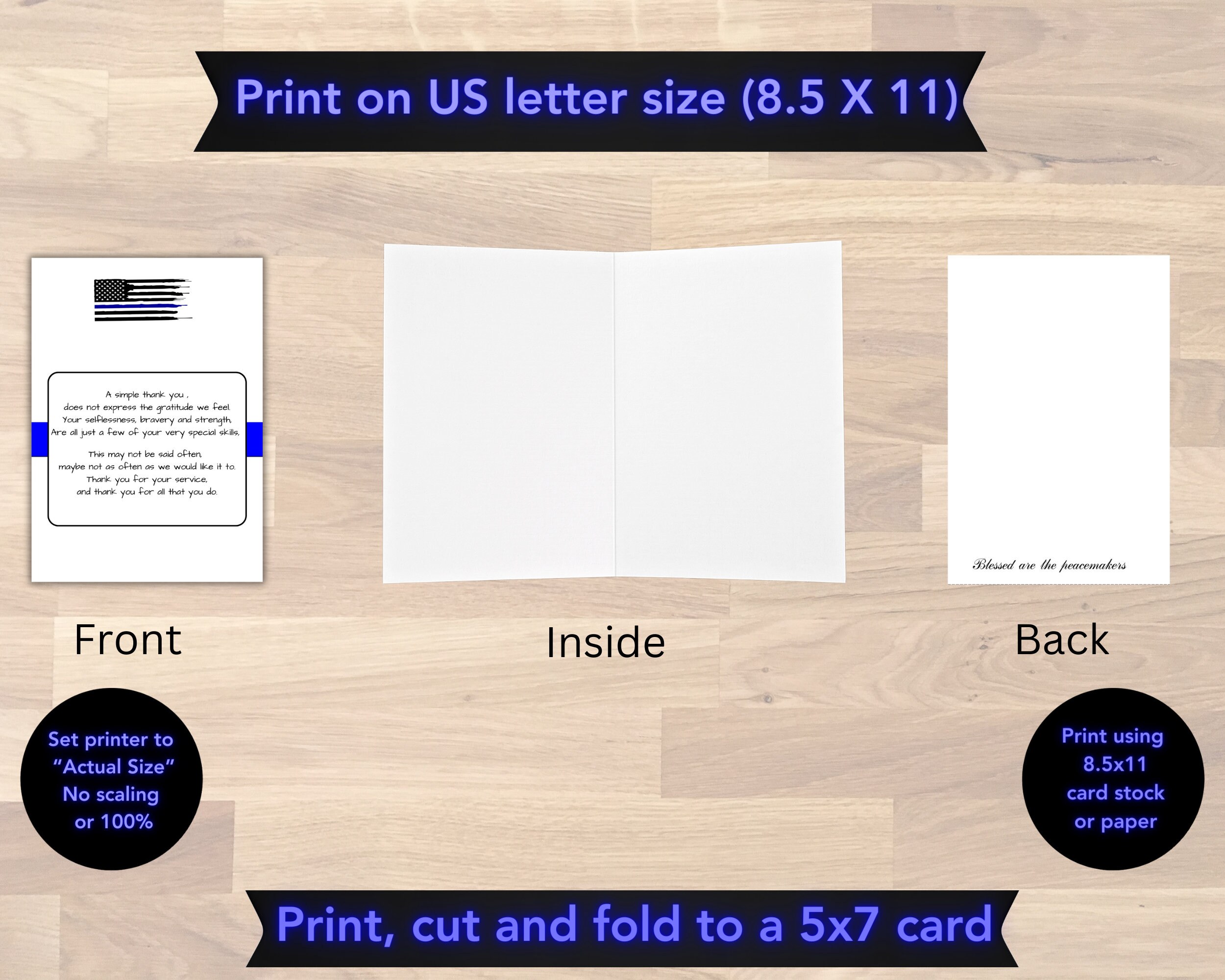 Police Appreciation Folded 5X7 Digital Card/police Thank You Card ...