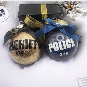 Police Sheriff Glass Ornament With Custom Gift Box and Card/police ...