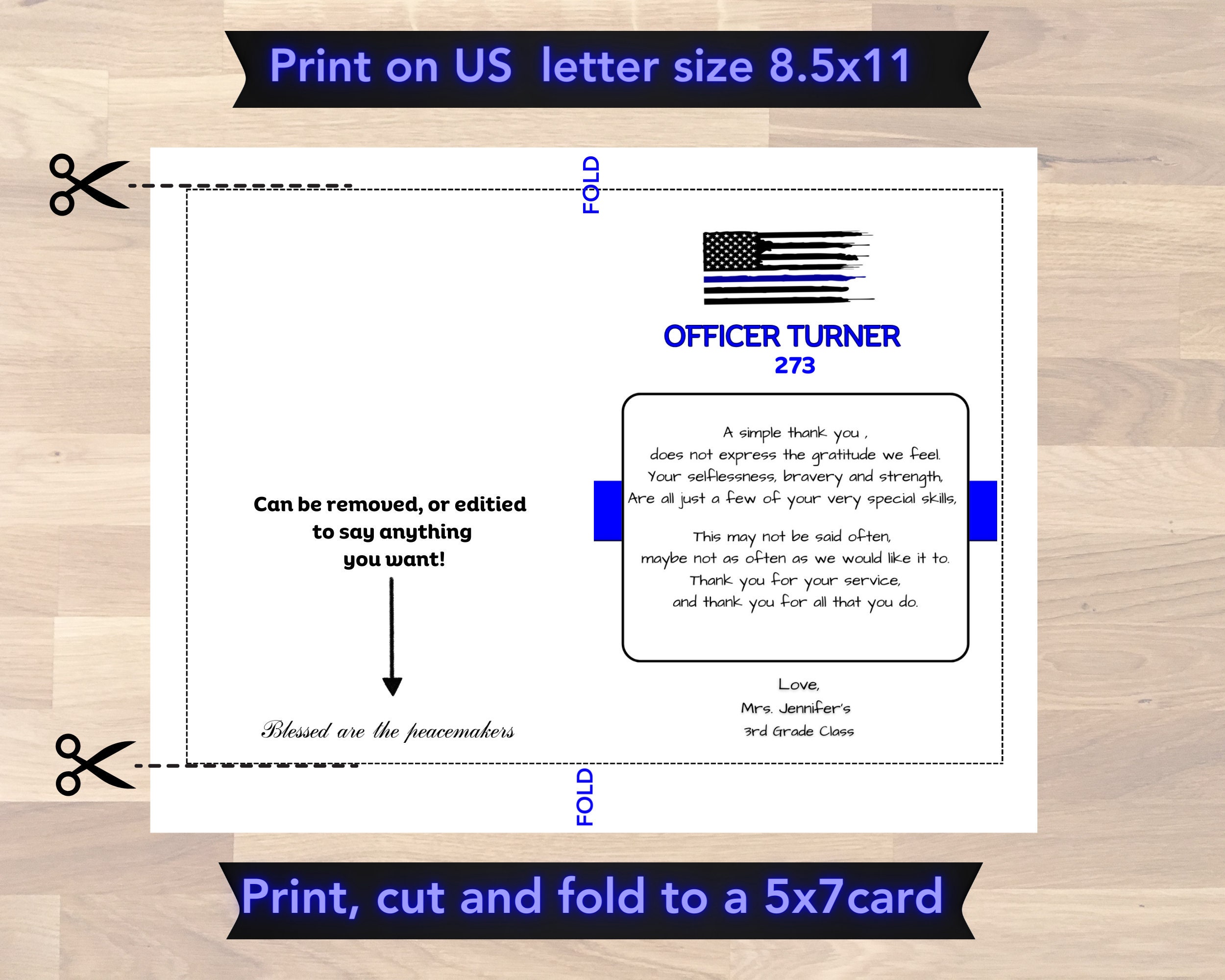 Police Appreciation Folded 5X7 Digital Card/police Thank You Card ...