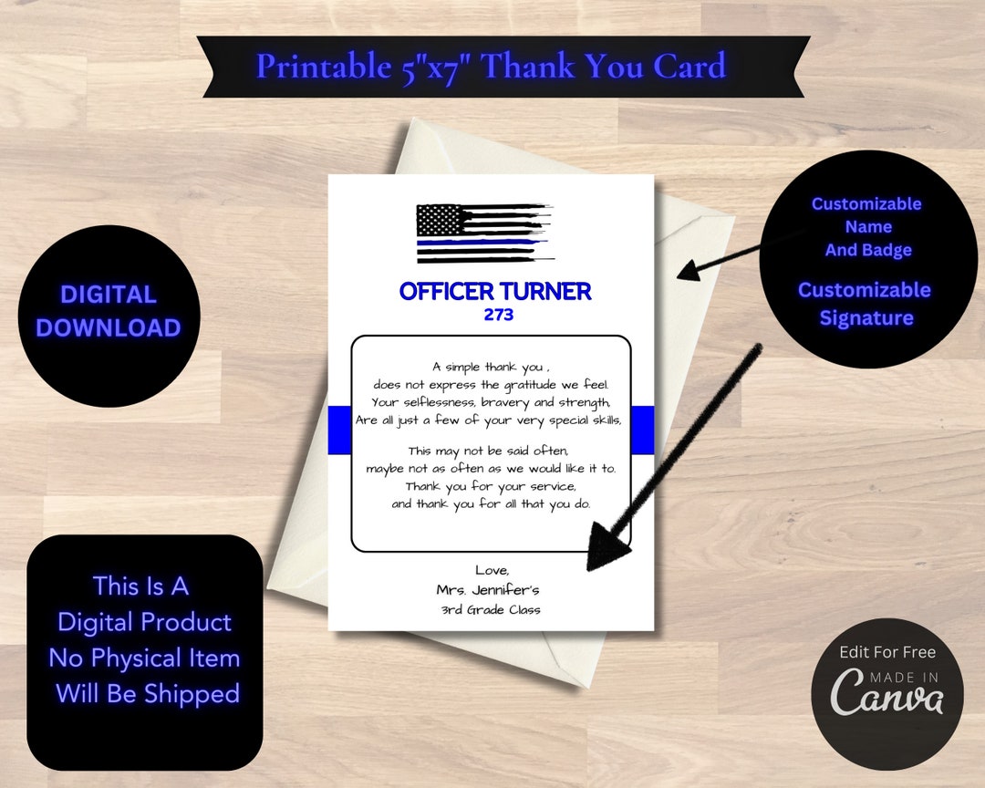 Police Appreciation Folded 5X7 Digital Card/police Thank You Card ...