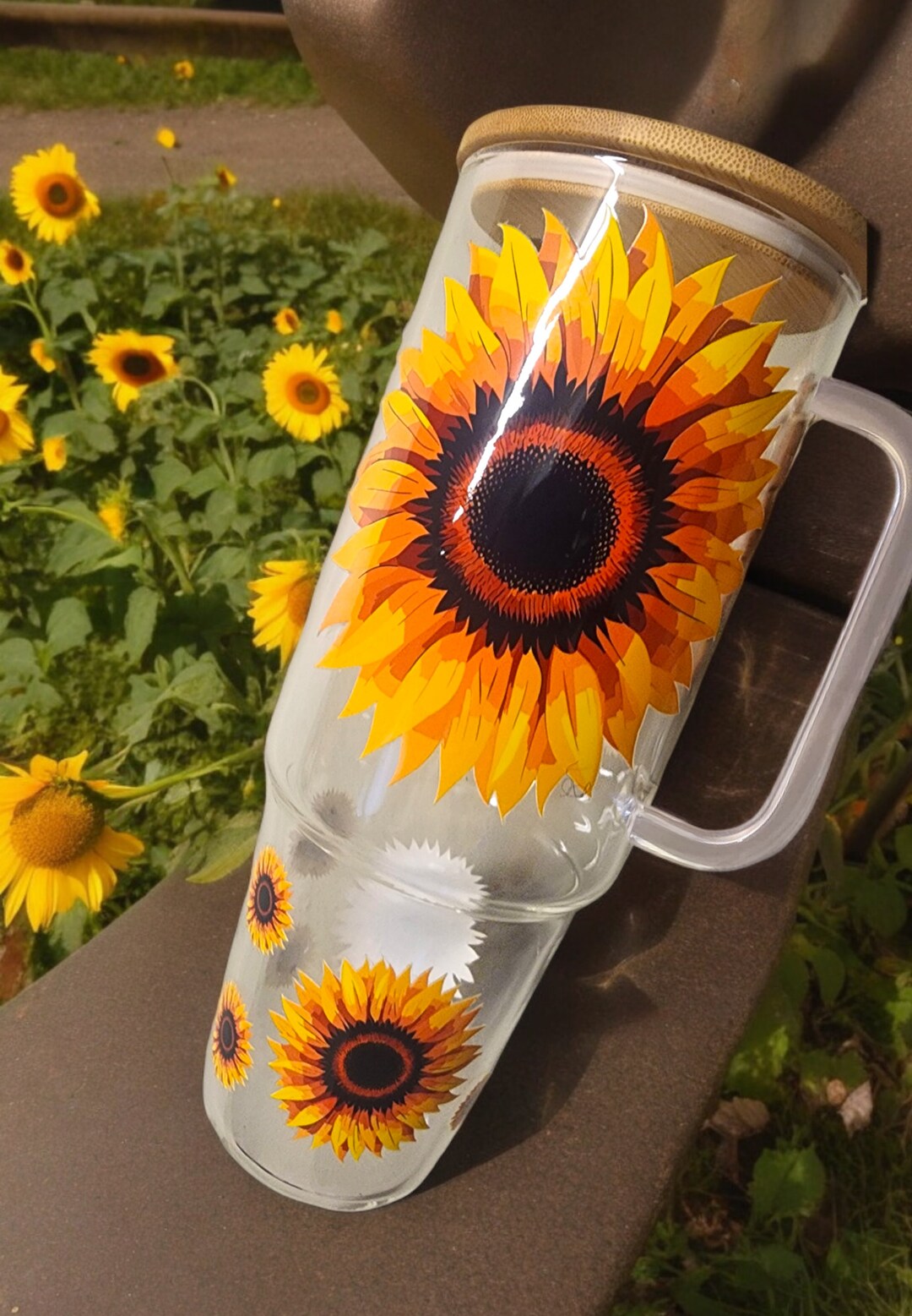40oz Sunflower Tumbler Bamboo Lid and Reusable Straw Cute Tumblers Gift ...