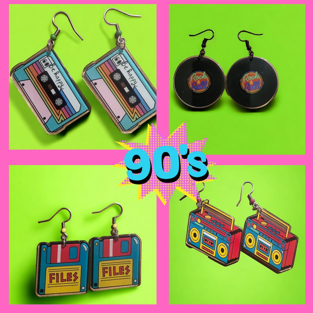 90s 80s Thin Double Sided Party Earrings Retro Earrings 80s 90s Costume ...