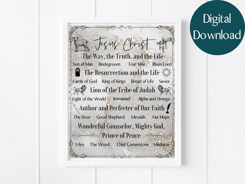 Names of Jesus Digital Download Wall Art Christian Printable Art Bible ...
