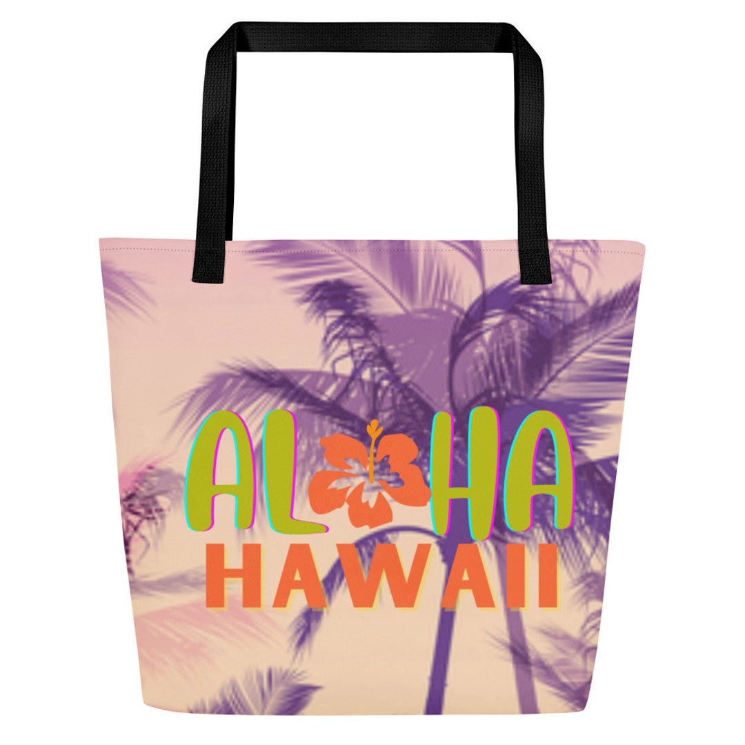 Aloha Hawaii Vintage Print Large Tote Bag, All-over Print Hibiscus Bag ...