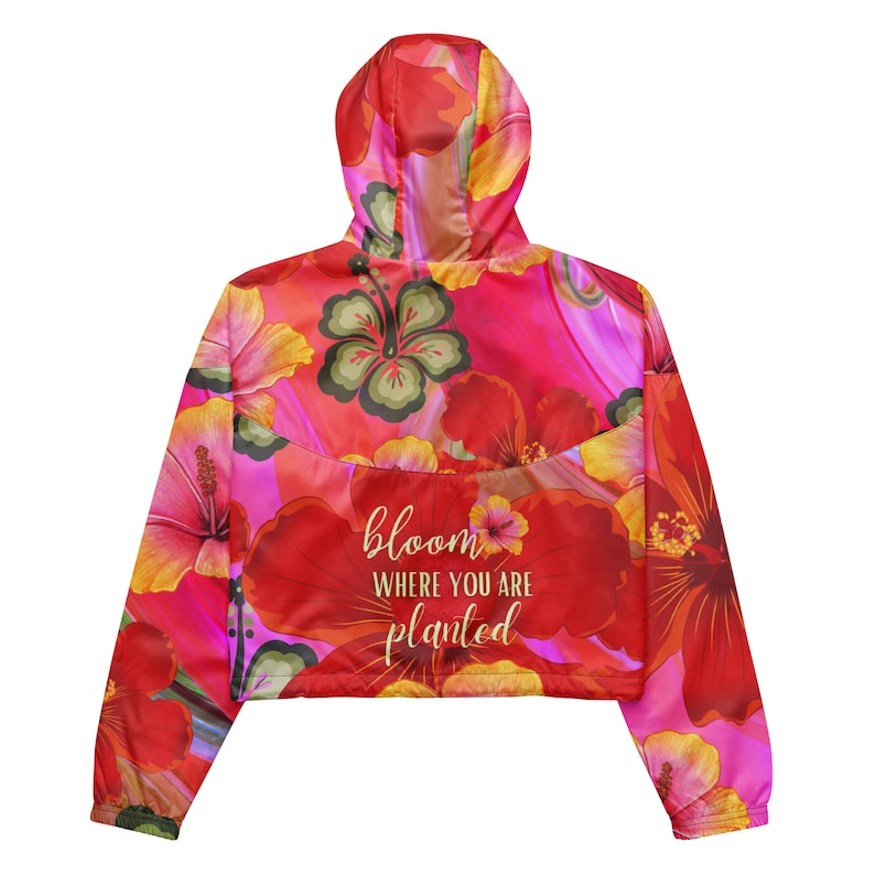 Bloom Where You Are Planted Women’s Cropped Windbreaker, Hibiscus Print ...