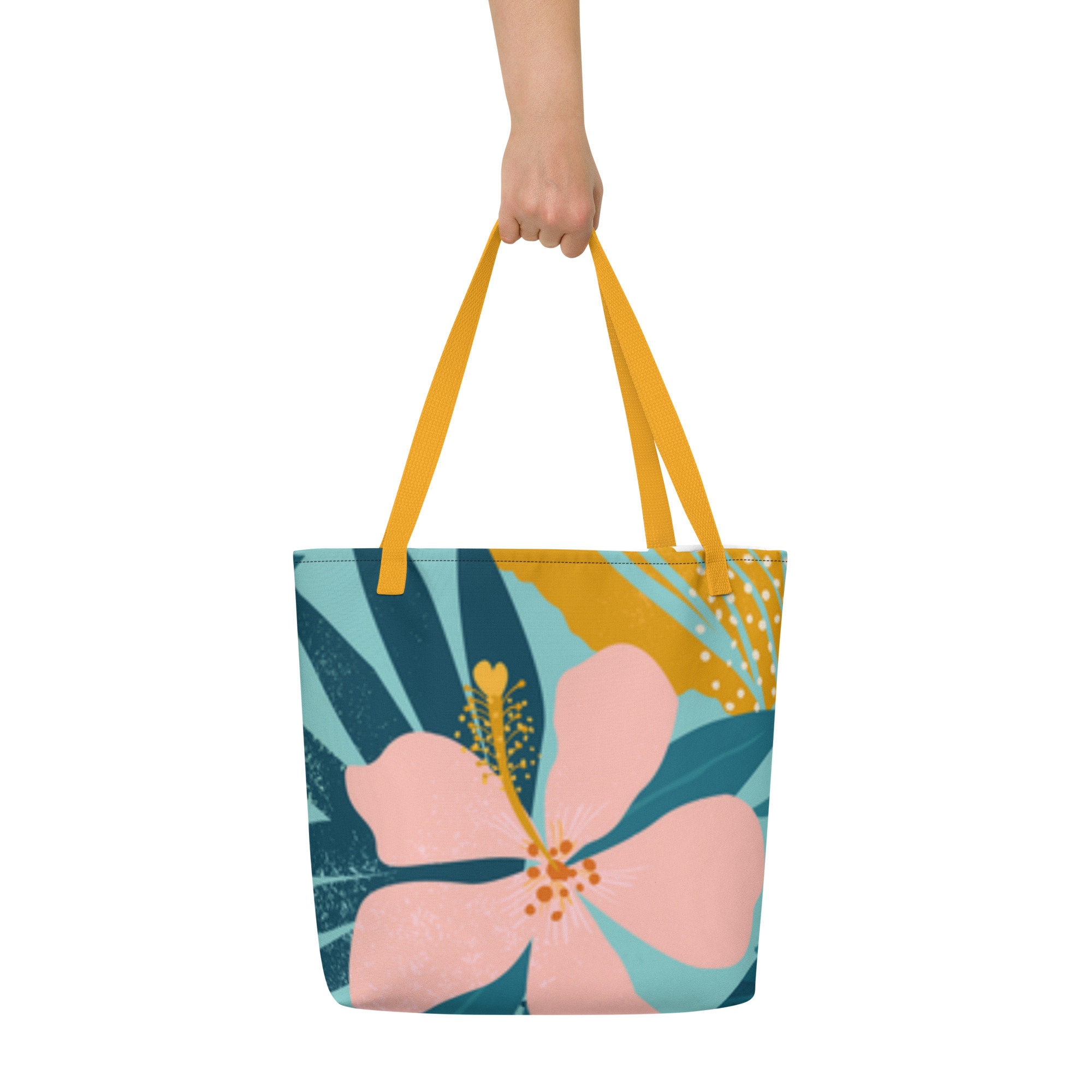 Pink Hibiscus Aloha Print Large Tote Bag, Floral Tote Bag, Large Hawaii ...