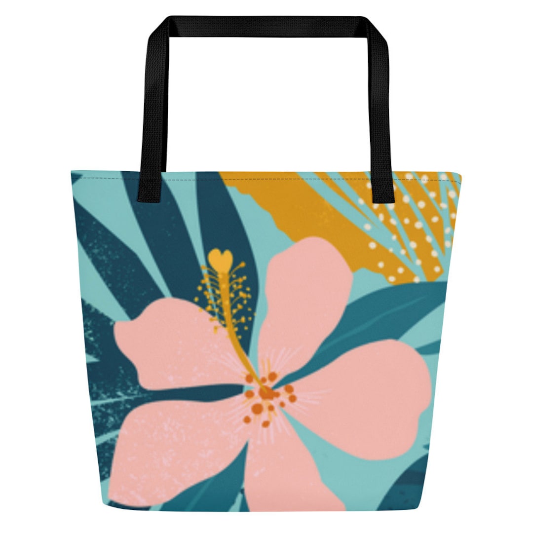 Pink Hibiscus Aloha Print Large Tote Bag, Floral Tote Bag, Large Hawaii ...
