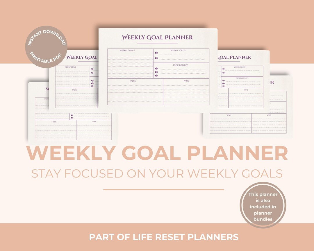 Weekly Goal Planner Printable | Productivity Focus Sheet (digital ...