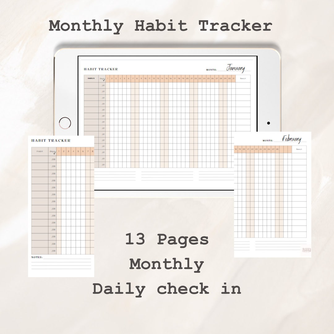 Monthly Habit Tracker for Busy Women With Daily Check in - Digital PDF ...