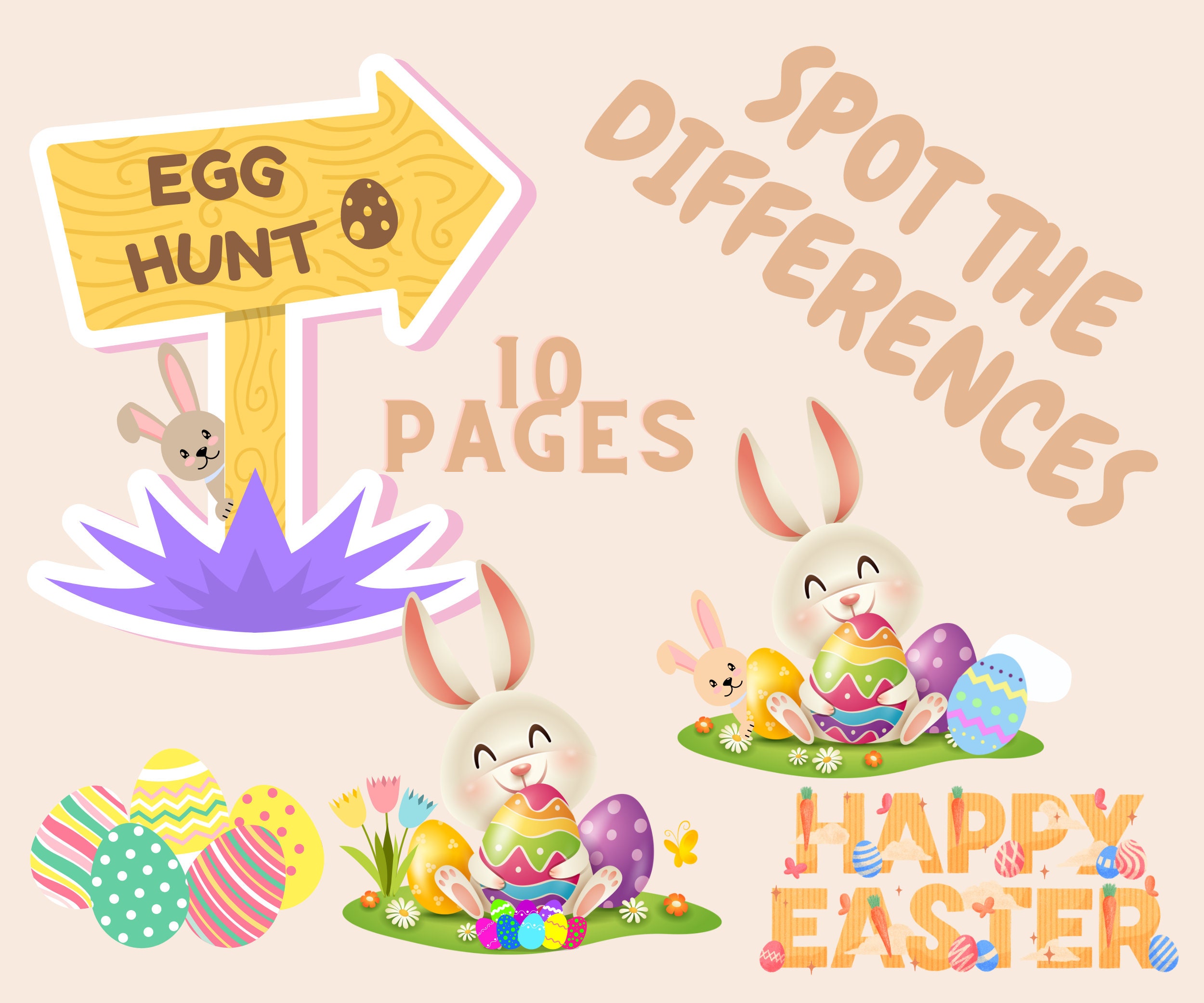 Spot the Difference Easter Egg Hunt Puzzle Kids Game Pages-easter ...