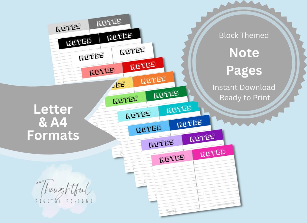 Block Header Lined Printable Note Pages Instant Digital - Etsy