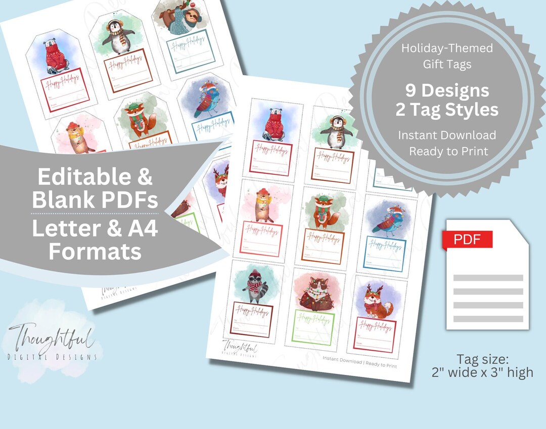 Editable Happy Holidays Gift Tags Instant Digital Download - Etsy