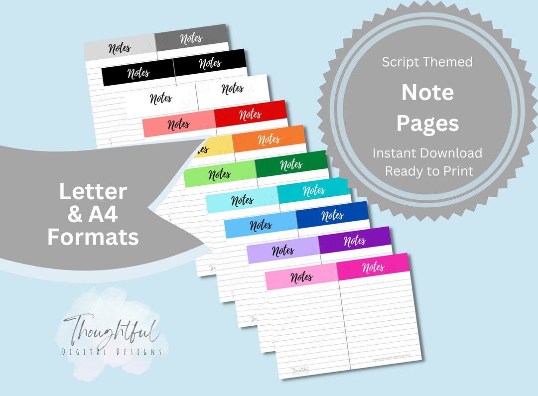 Script Header Lined Printable Note Pages Instant Digital - Etsy