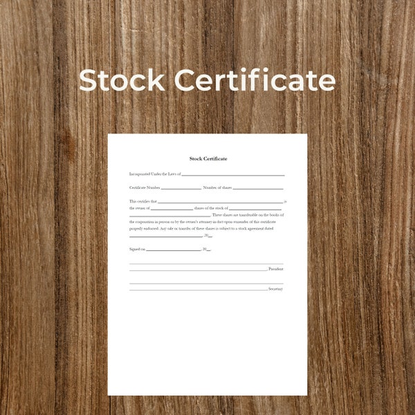 Fillable Stock Certificate - Etsy