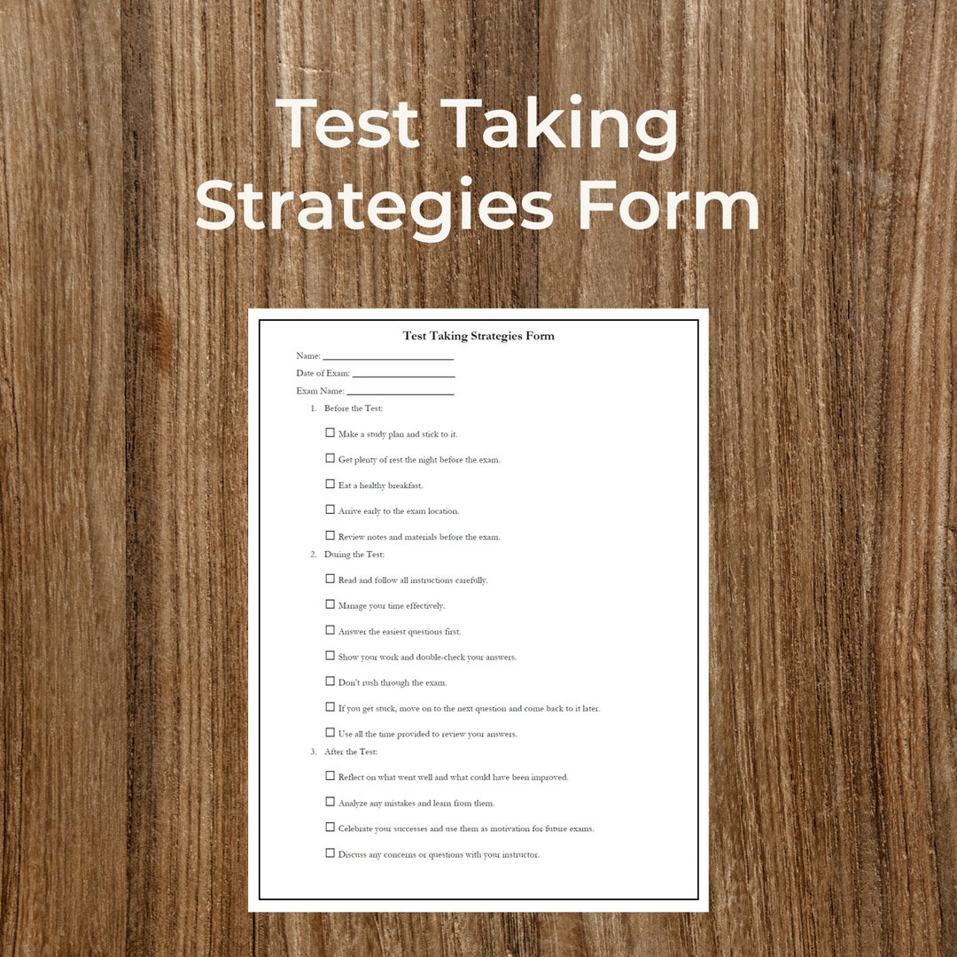 Test Taking Strategies Form | Printable | Fillable | PDF | Digital ...