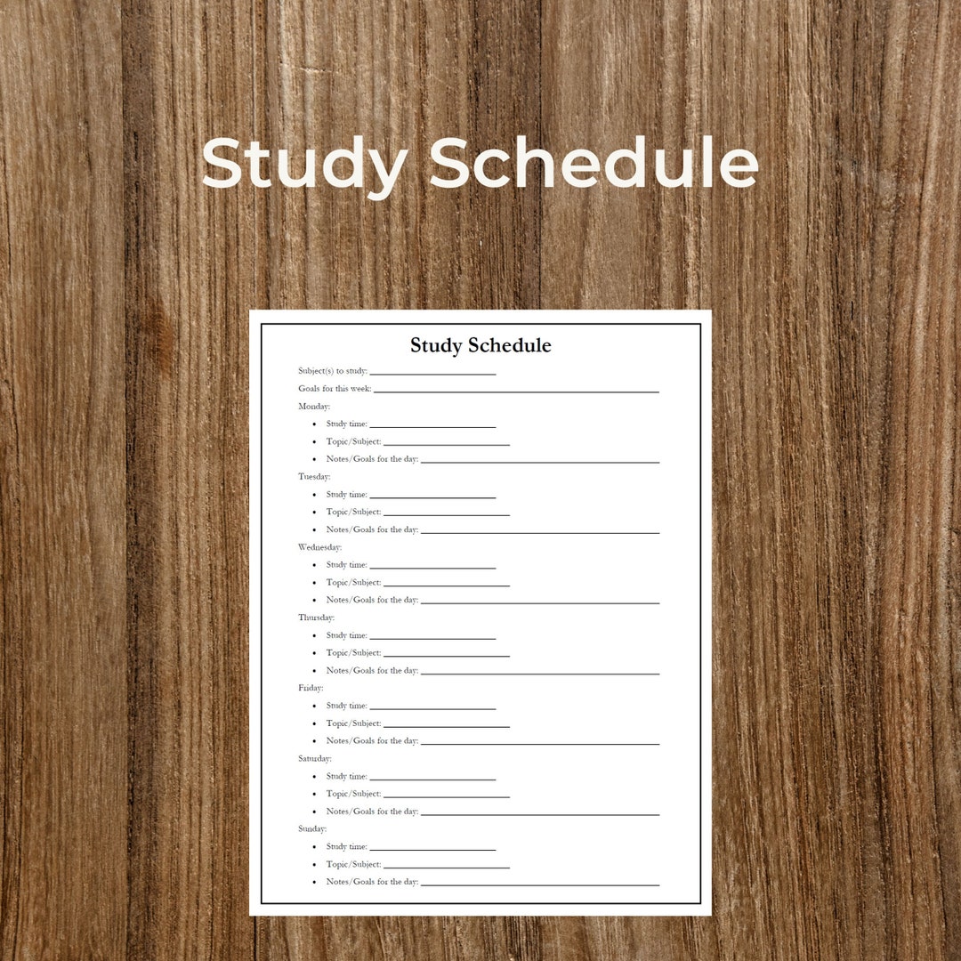 Study Schedule Form - Get Organized and Ace Your Exams! | Printable ...