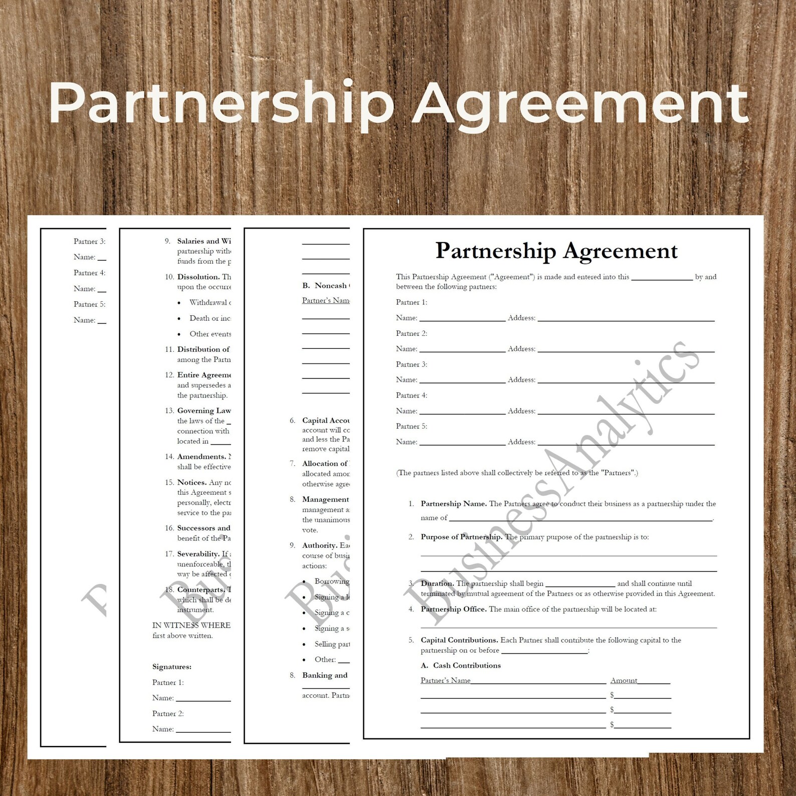 Partnership Agreement | PDF | Form Fillable | Printer Friendly ...