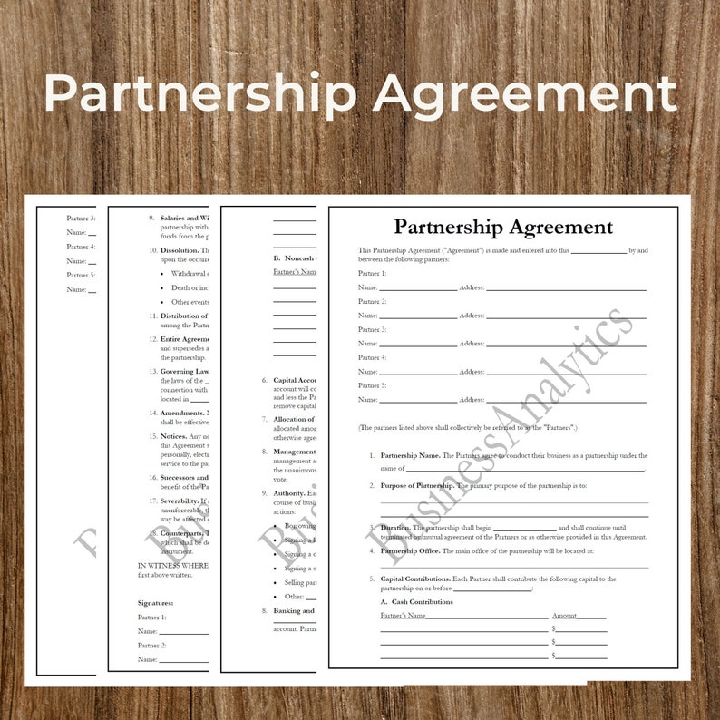 Partnership Agreement Template | Small Business, Fillable PDF - Etsy