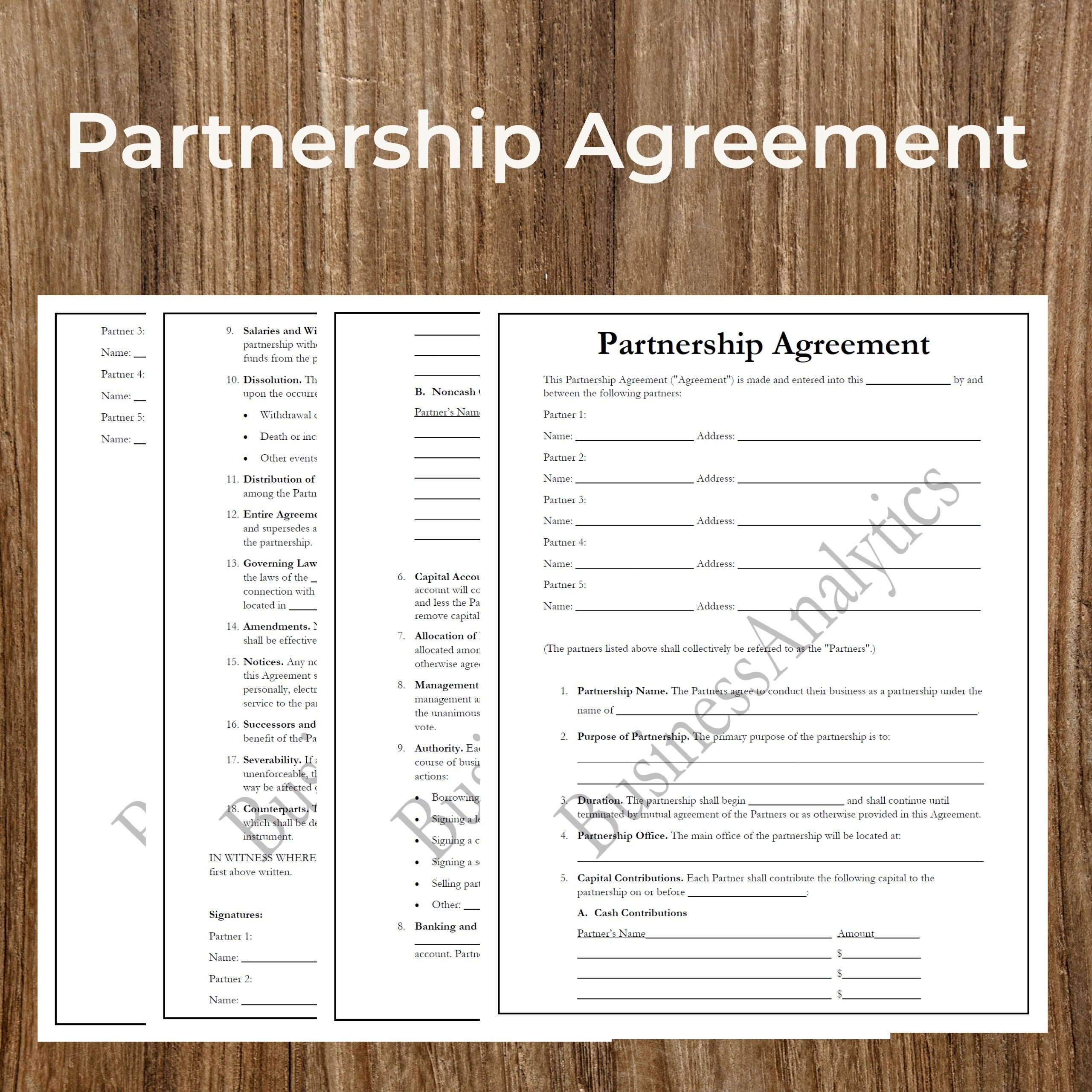 Partnership Agreement | PDF | Form Fillable | Printer Friendly ...