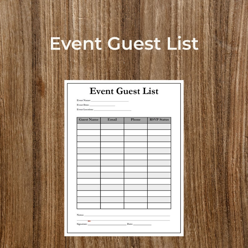 Event Guest List for Events | Printable | Fillable | PDF | Digital ...