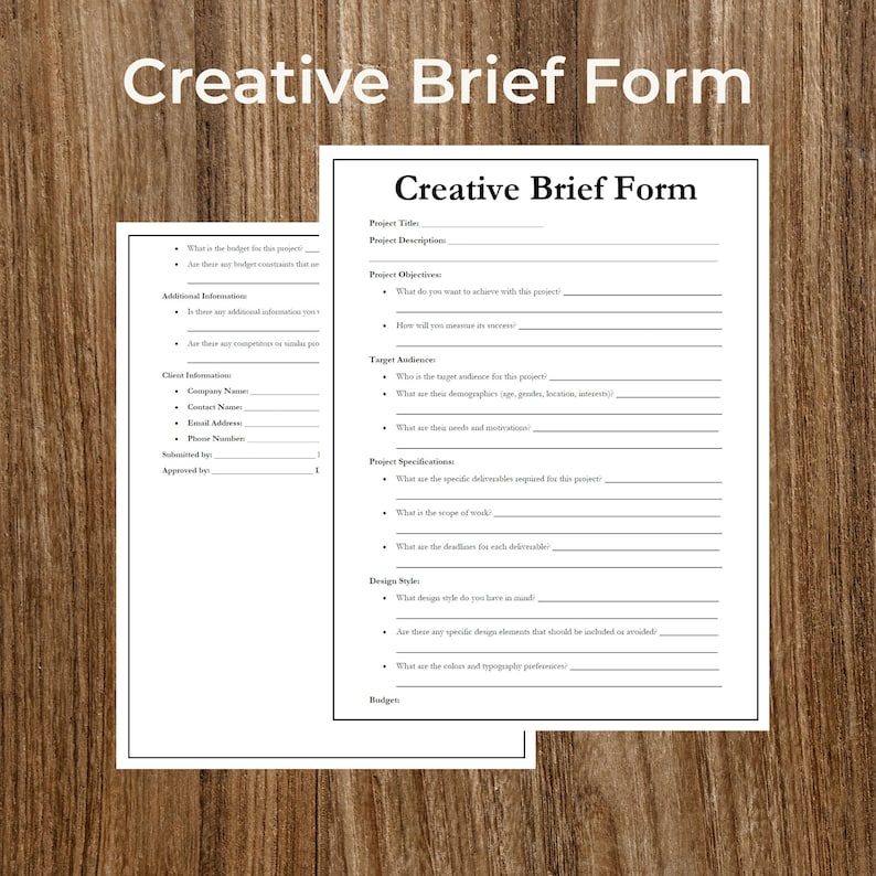 Creative Brief Form Template Design Project Planning Printable Fillable ...