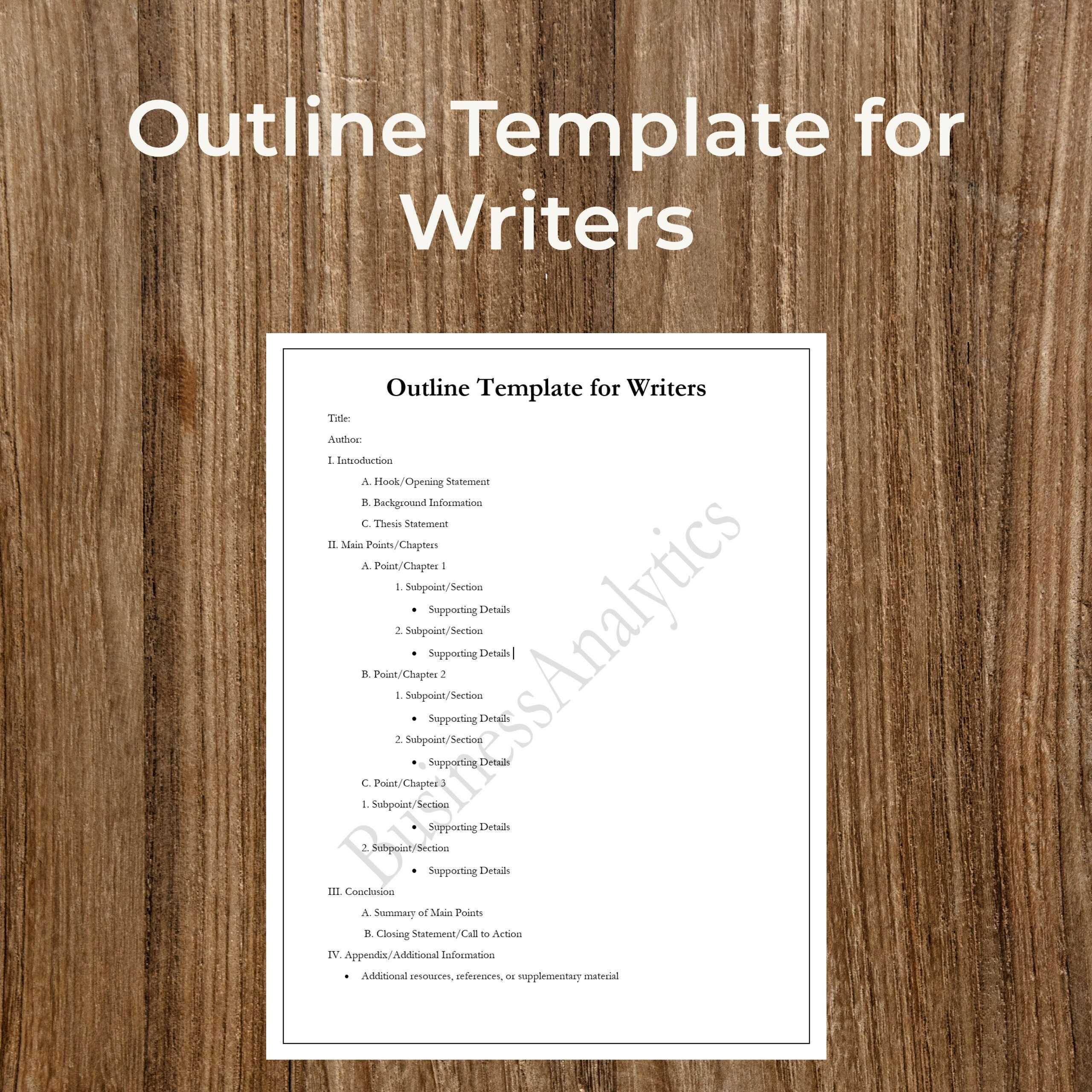 Outline Template for Writers | Printable | Word | Digital Download ...