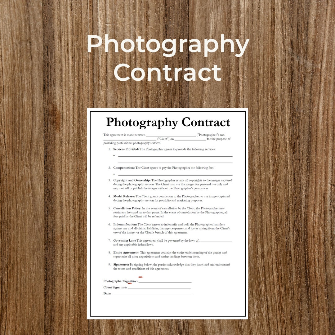 Photography Contract Form Template | Printable | Fillable | PDF ...