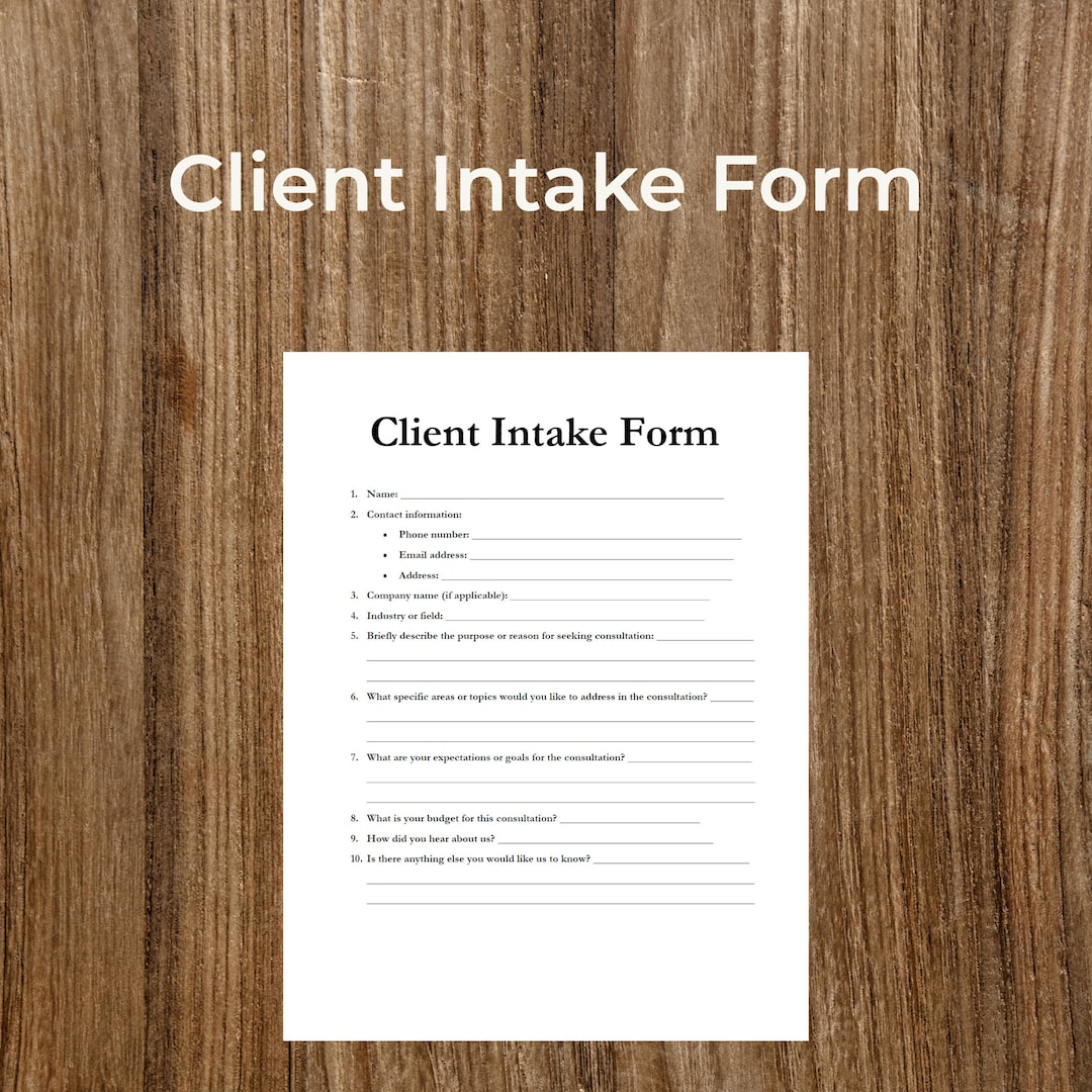 Client Intake Form for Consultants | Printable | Fillable | PDF ...