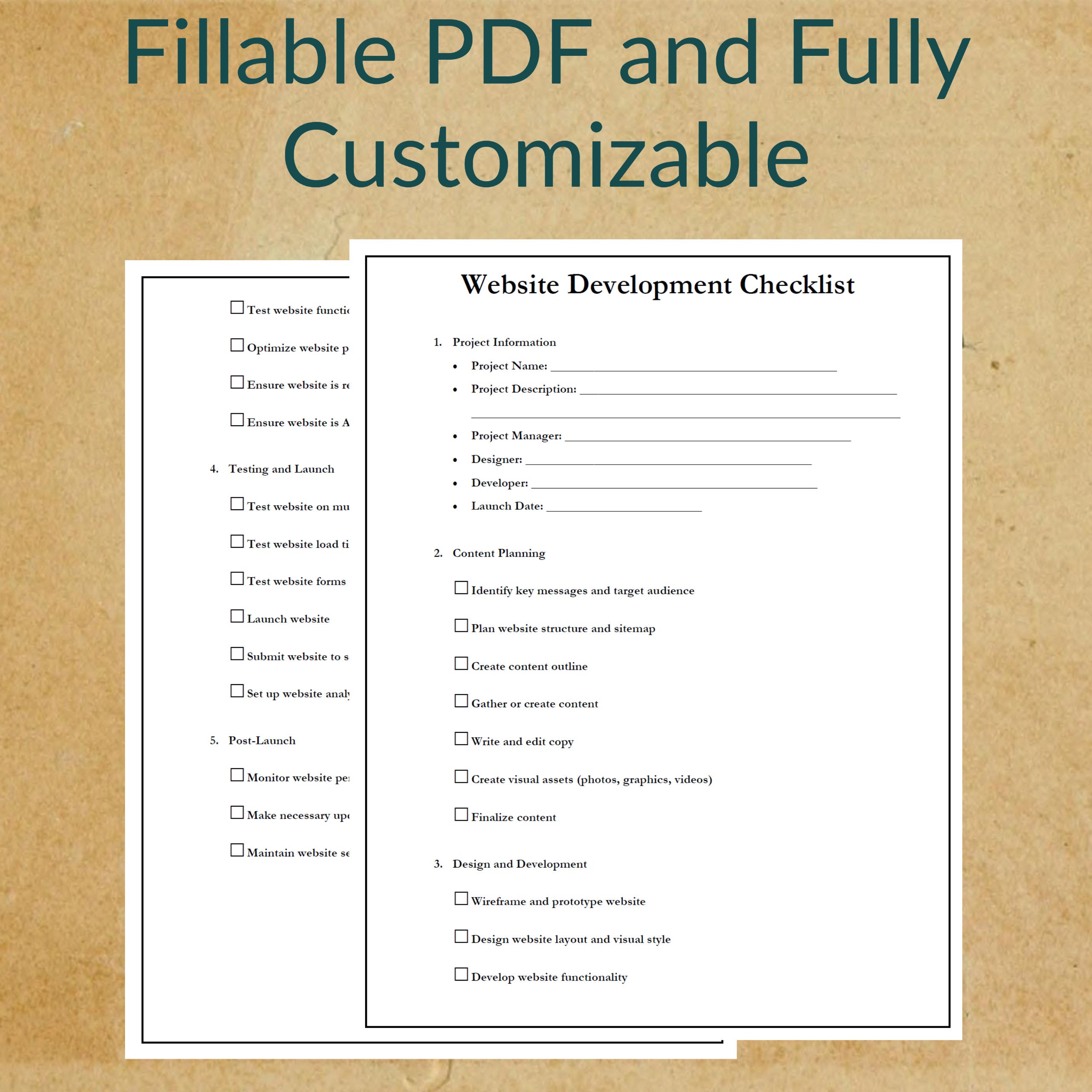 Website Development Checklist Form Template Printable Fillable PDF Digital Download Customizable ...