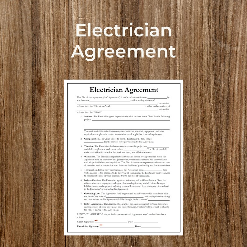Electrician Contract Agreement Form | Printable | Fillable | PDF ...