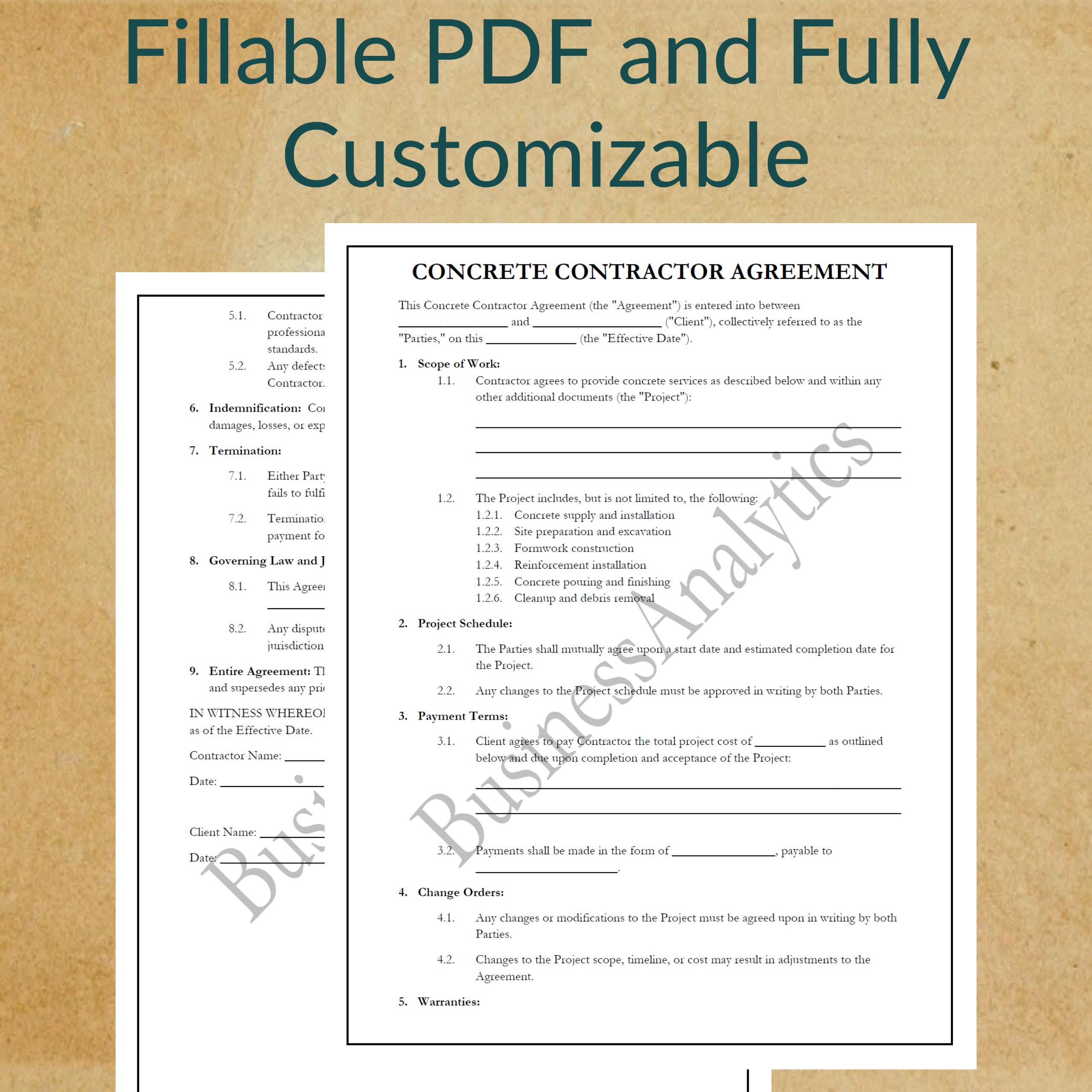 Concrete Contractor Agreement | Contractor Forms | Business Forms ...