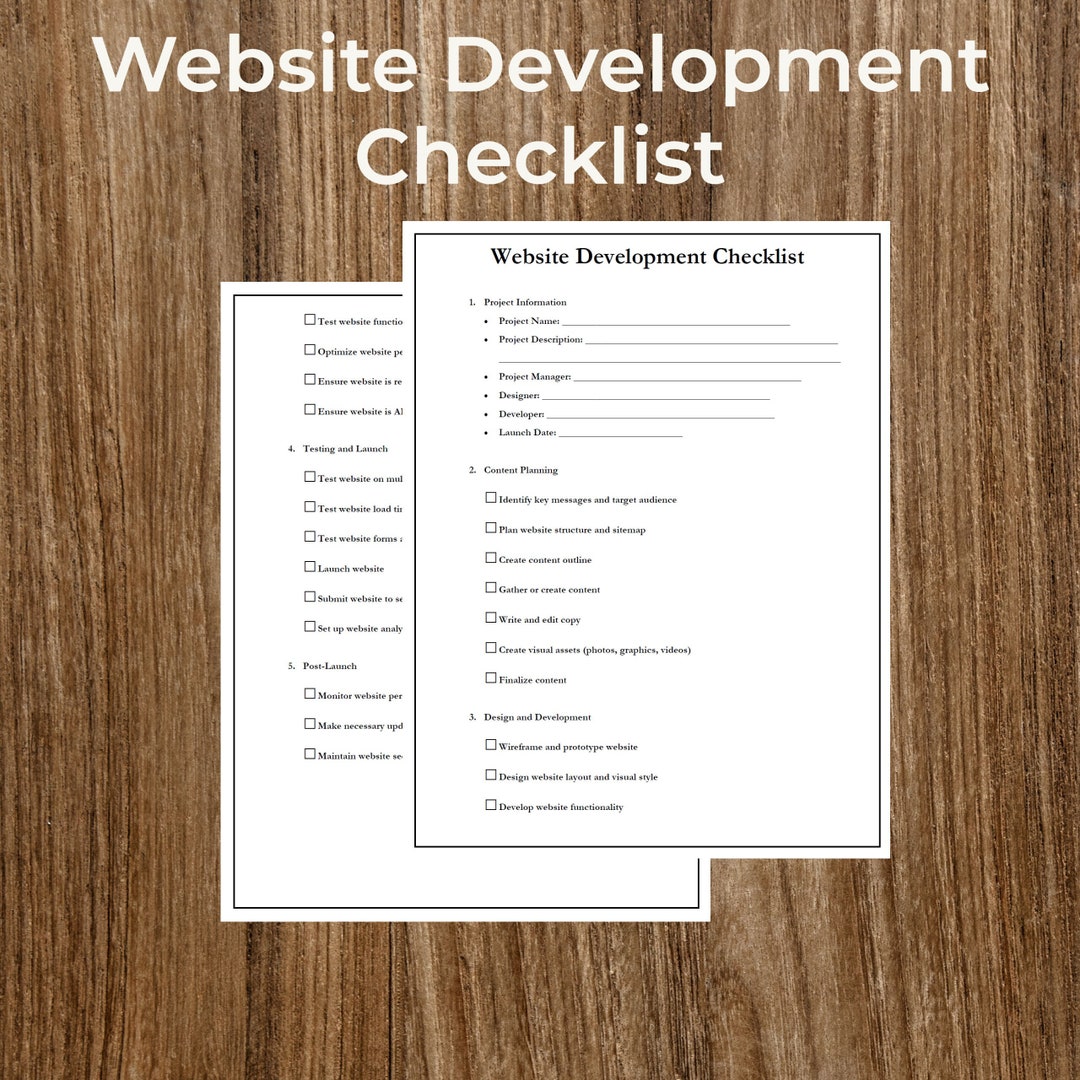 Website Development Checklist Form Template | Printable | Fillable | PDF | Digital Download ...