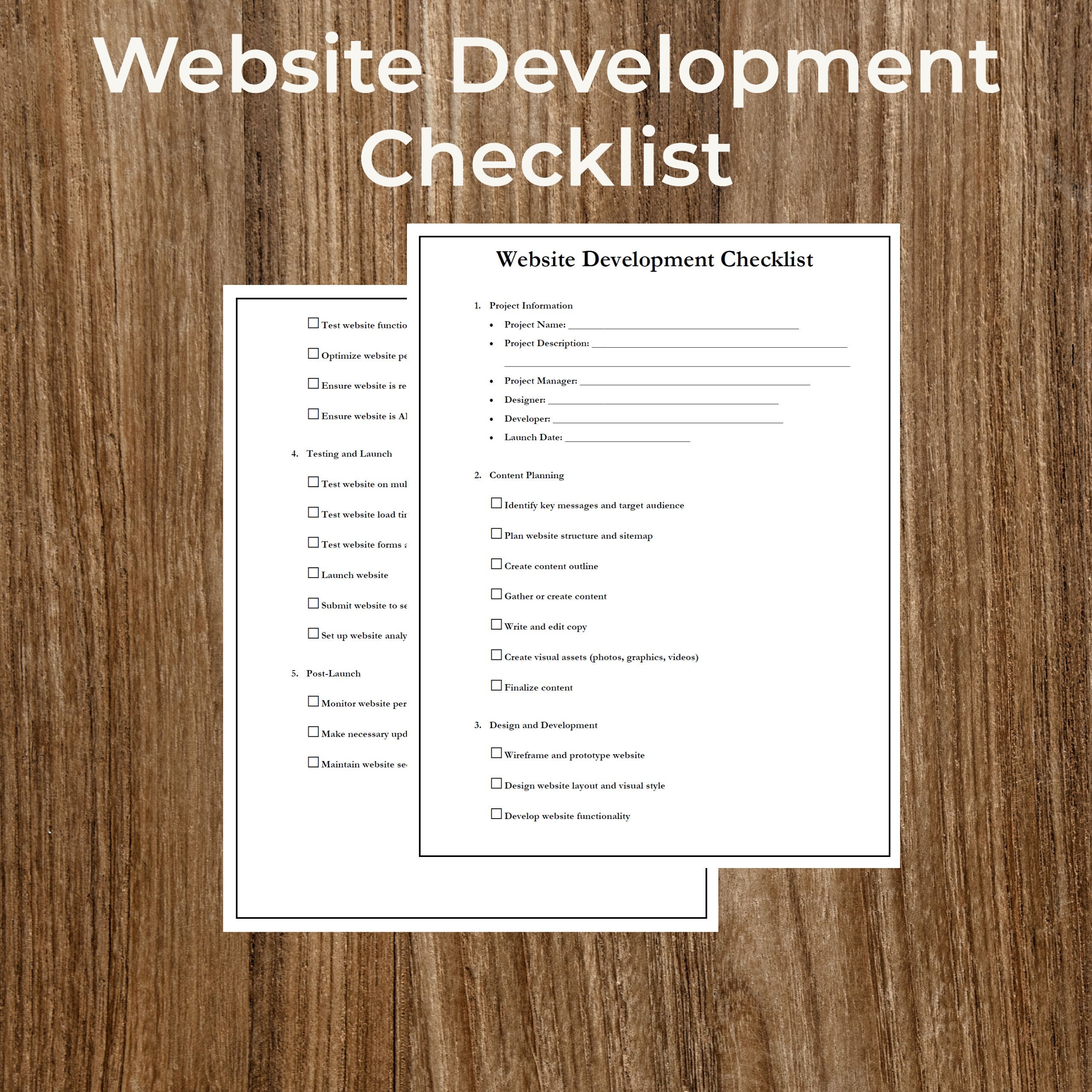 Website Development Checklist Form Template Printable Fillable PDF ...