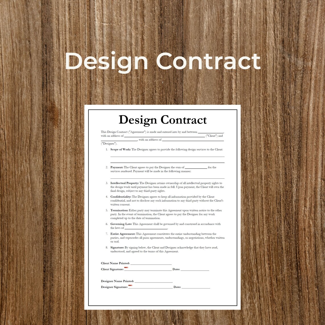 Design Contract Form Template | Printable | Fillable | PDF | Digital ...