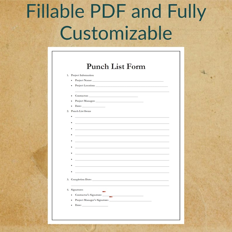 Punch List Form for Construction Projects | Printable | Fillable | PDF ...