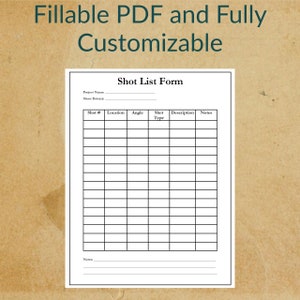 Shot List Template for Photographers and Filmmakers | Printable ...