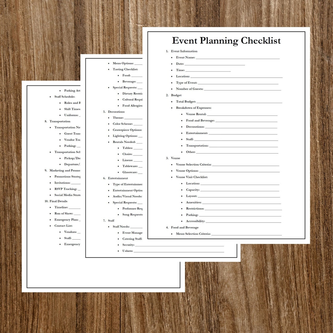 Event Planning Checklist Form | Perfect for Organizing Your Next Big ...