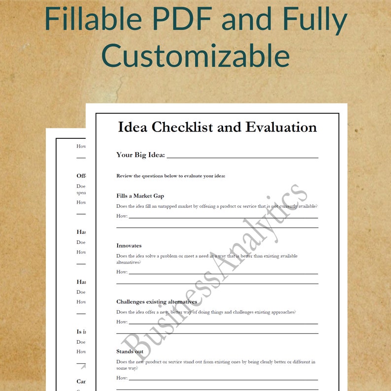 Idea Checklist and Evaluation Form for Entrepreneurs | Side Hustles ...