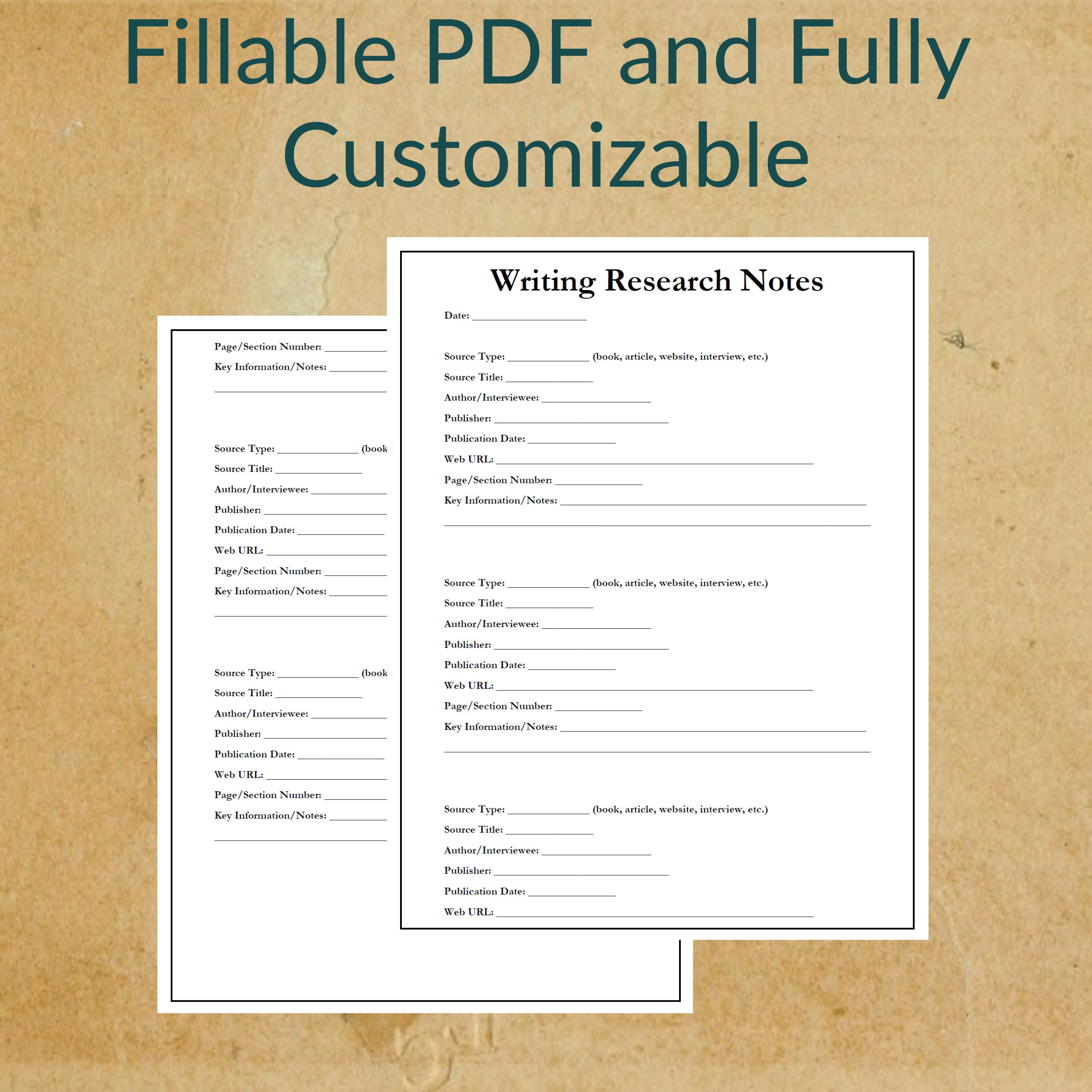 Writing Research Notes Form Template | Printable | Fillable | PDF ...