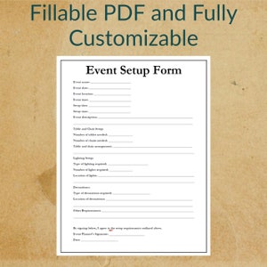 Event Setup Form | Fillable PDF | Event Planning Template | Party ...