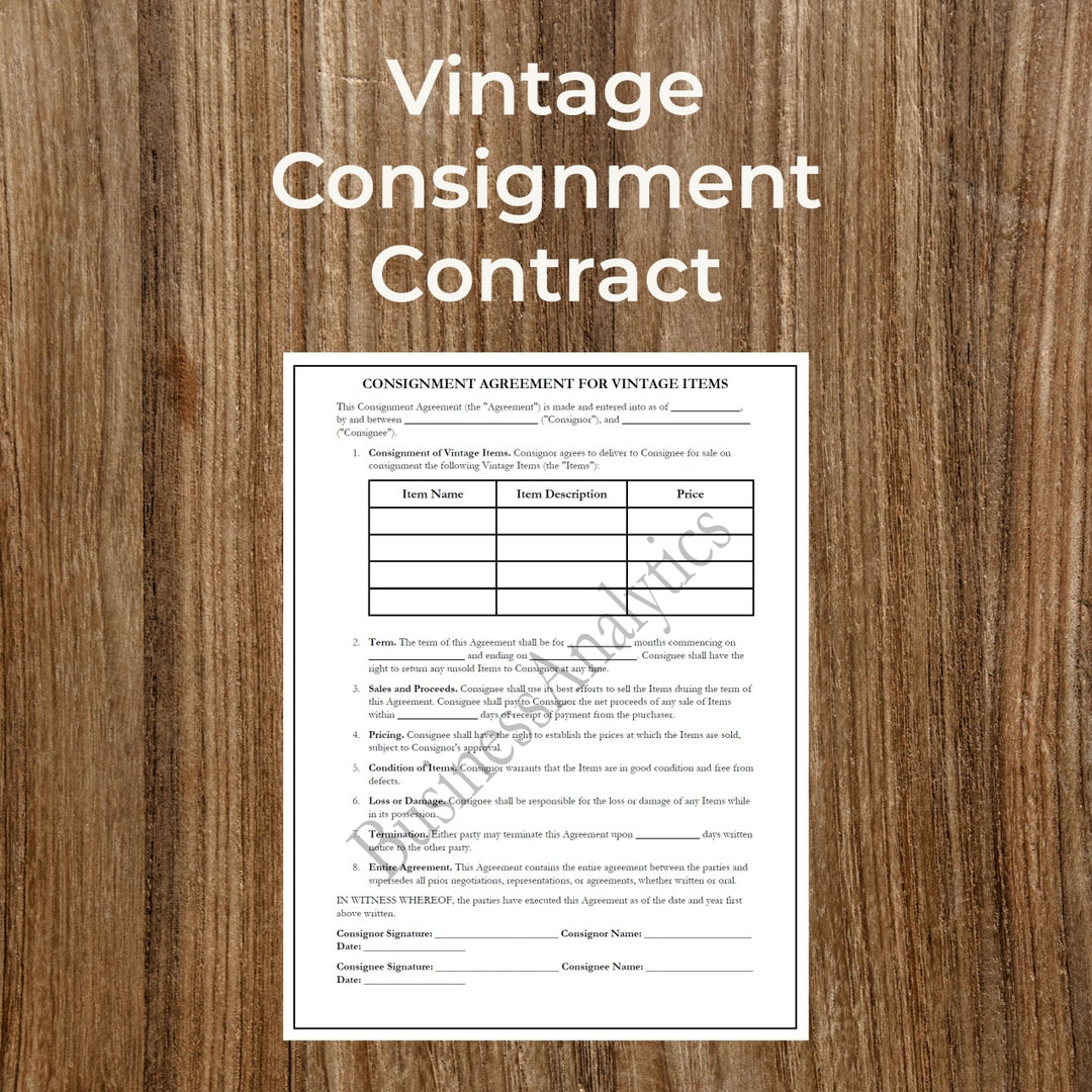 Vintage Consignment Agreement Form for Antique Dealers | PDF | Fillable ...