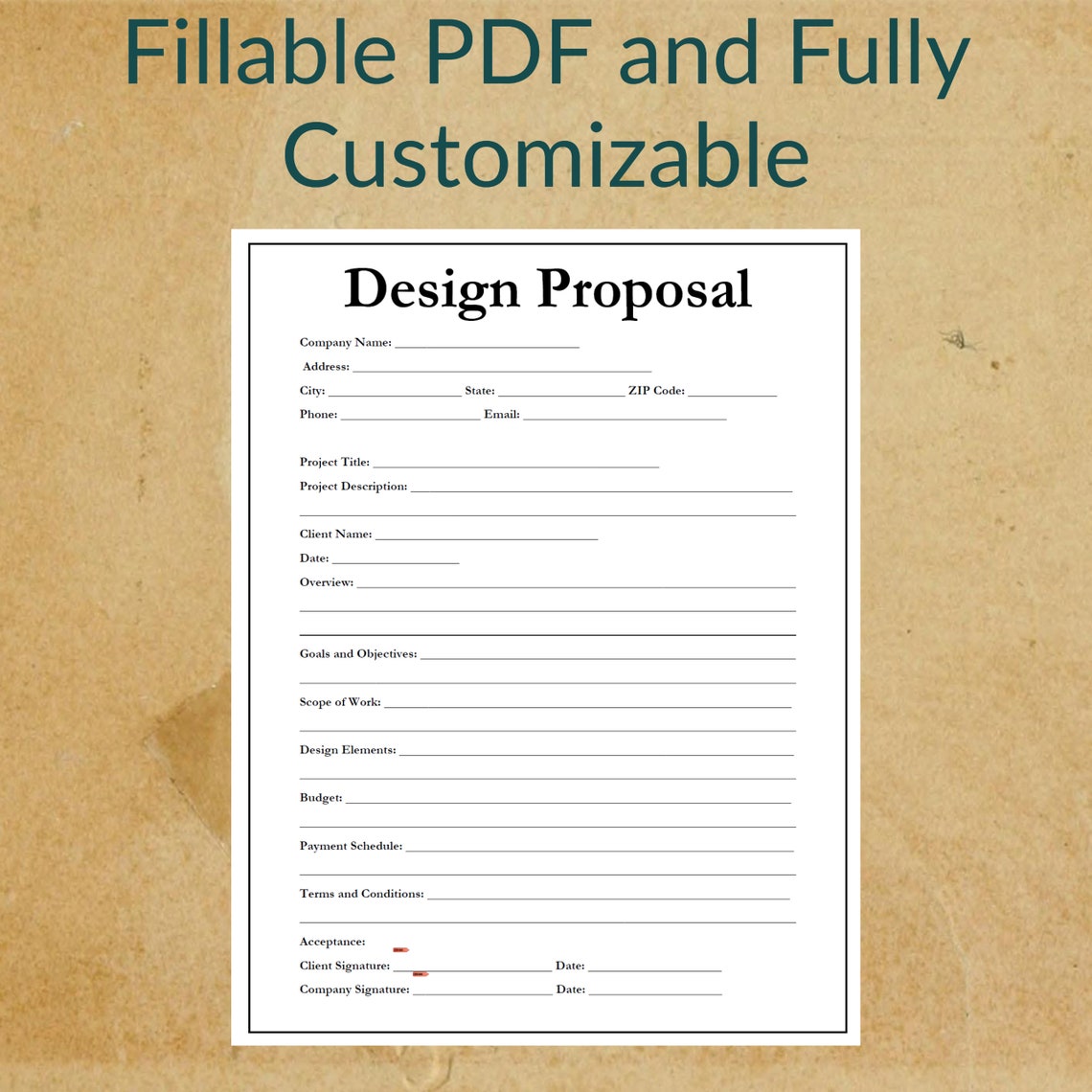 Design Proposal Form Template Printable Fillable PDF Digital Download ...