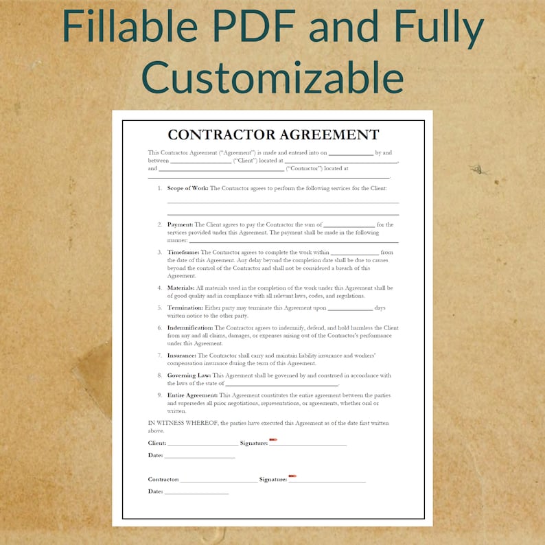 General Contractor Agreement Form | Printable | Fillable | PDF ...