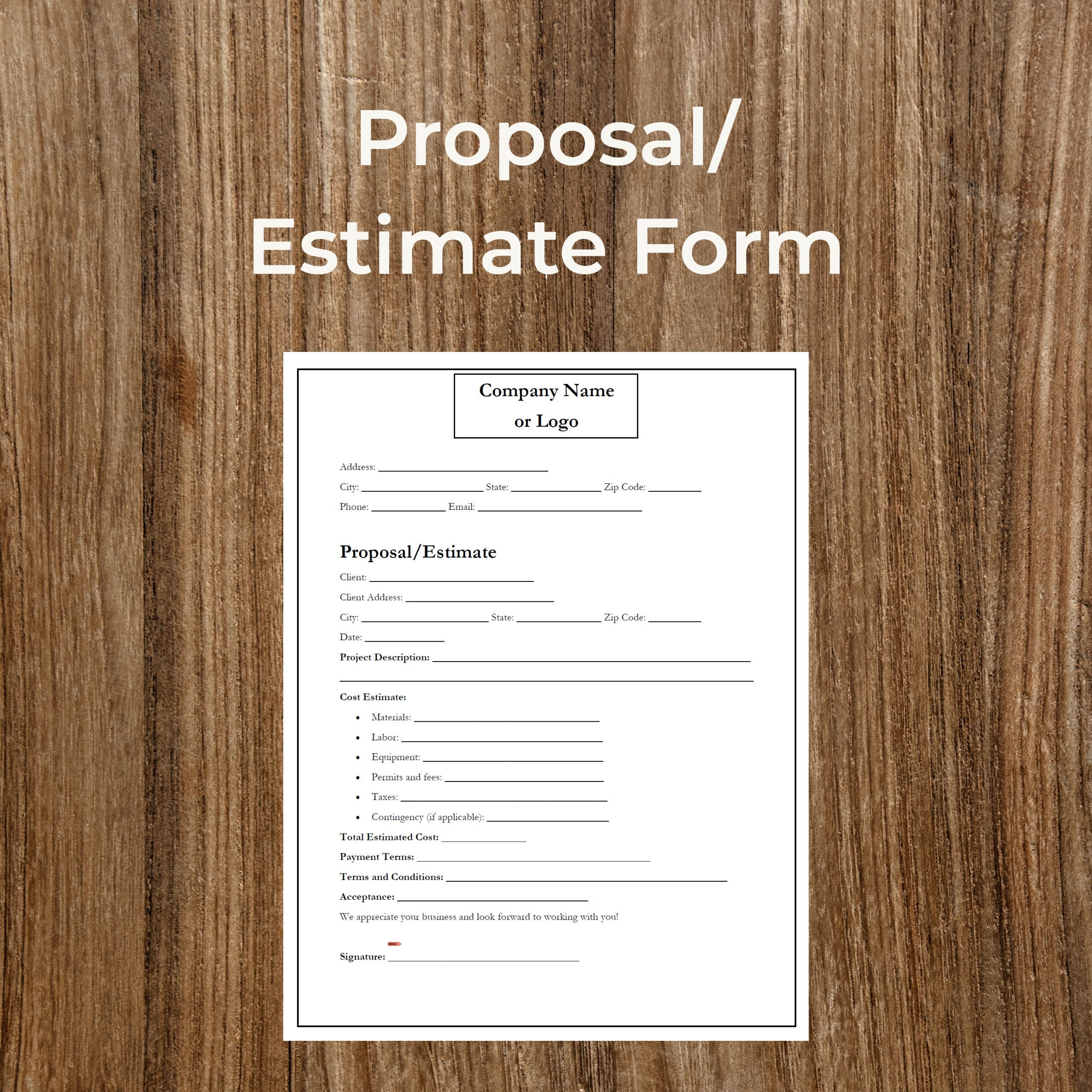 Proposal/estimate Form Template for Contractors and Small Businesses ...