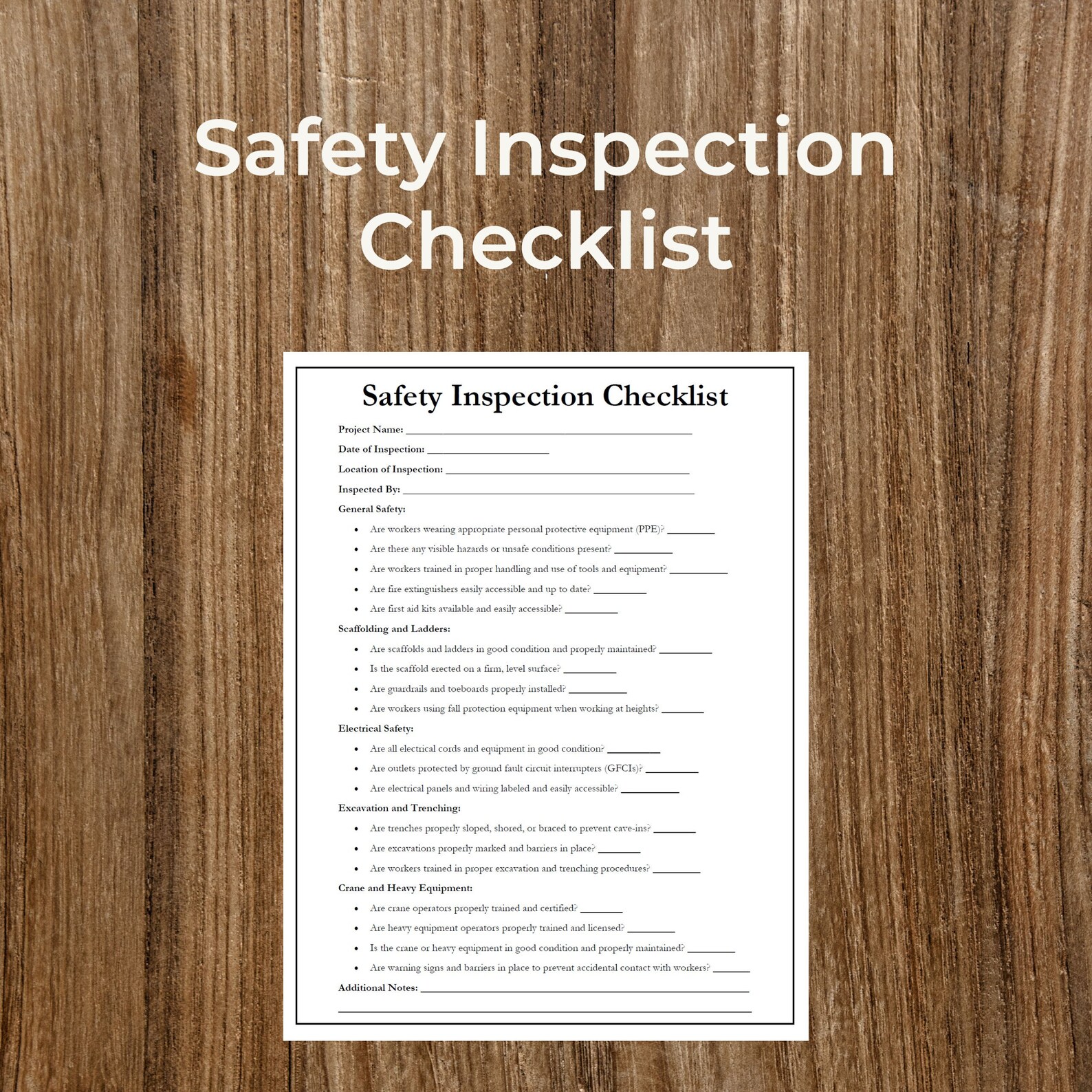 Safety Inspection Checklist for Construction Site | Printable ...