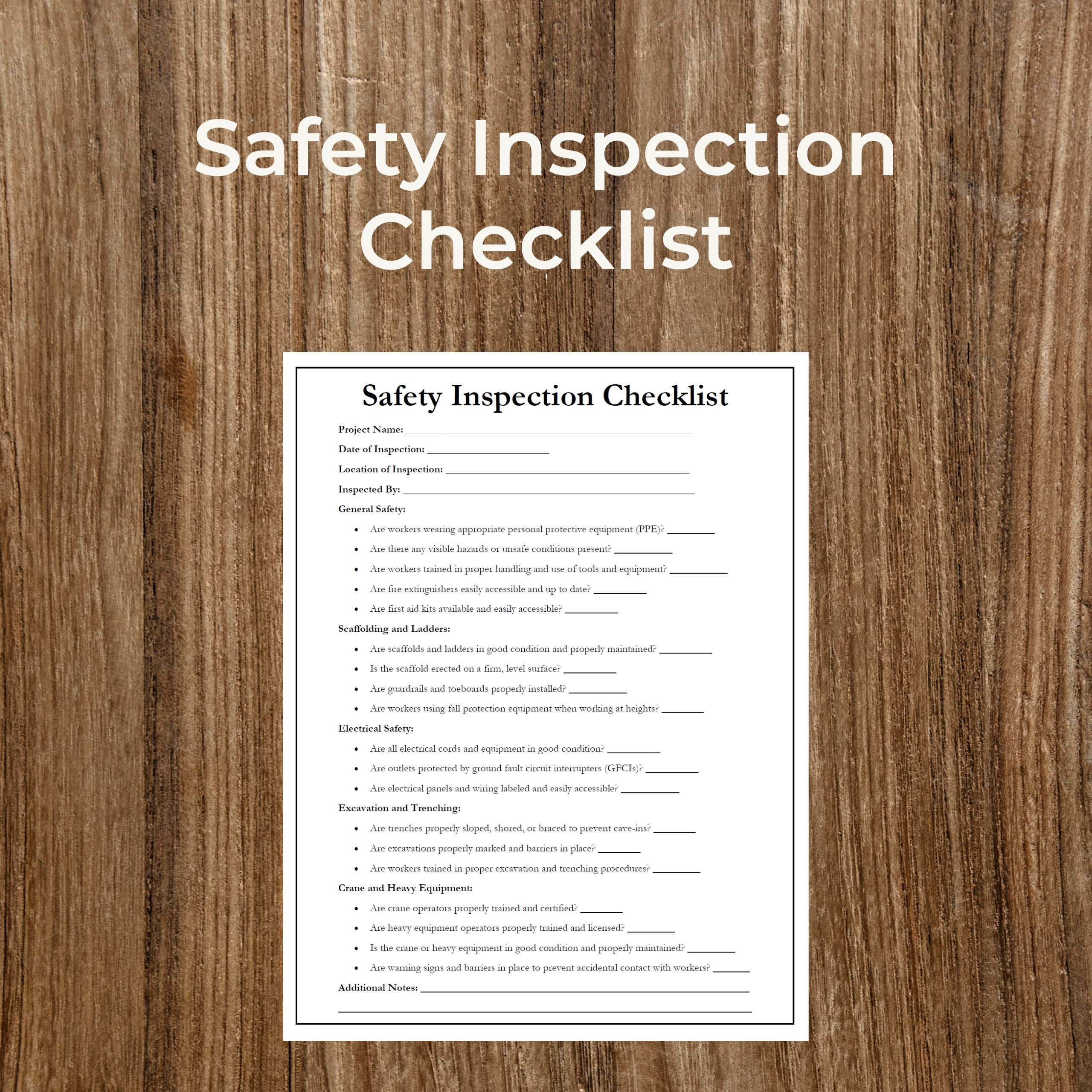 Safety Inspection Checklist for Construction Site | Printable ...