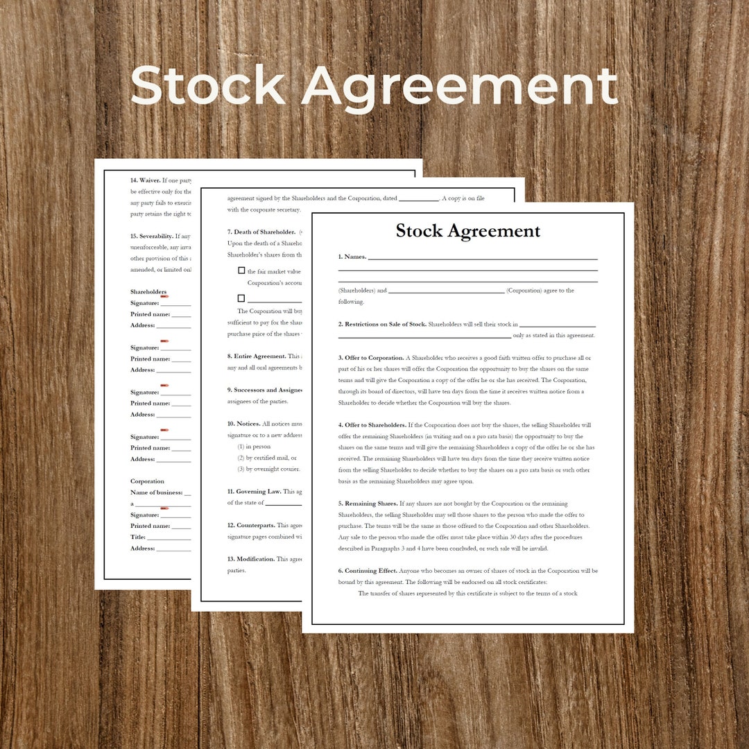Stock Agreement Form - Customize for Your Business | Printable ...