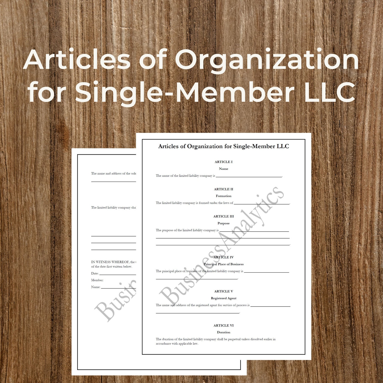 Articles of Organization for Single-member Llcs Establishing Your ...