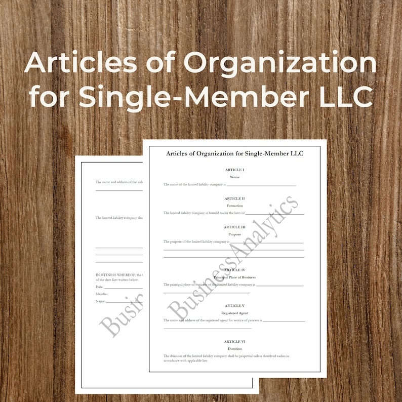 Articles of Organization for Single-member Llcs Establishing Your ...